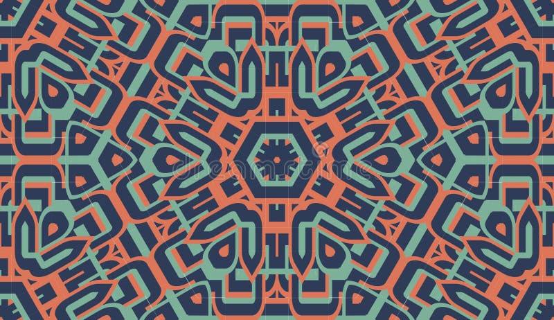Bold Interlocking Geometric Seamless Pattern in Dark Blue, Orange, and ...