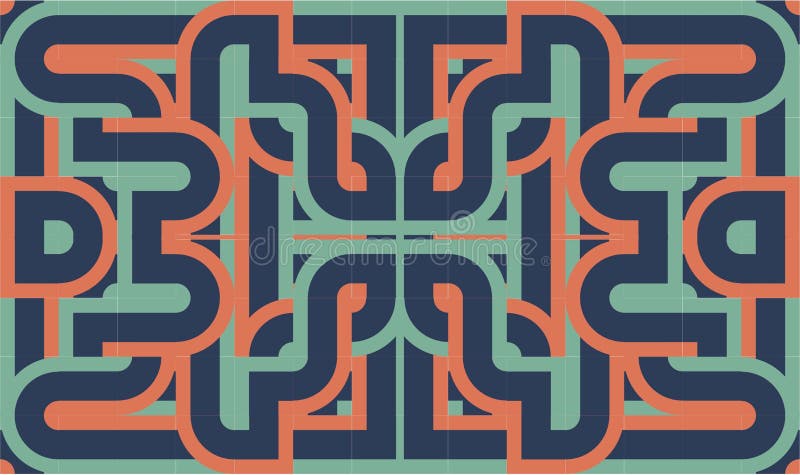 Bold Interlocking Geometric Seamless Pattern in Dark Blue, Orange, and ...