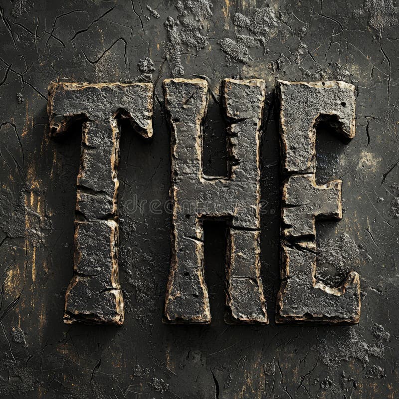 Bold Iron Letters Spelling "the" on Dark Textured Wall Stock Photo ...