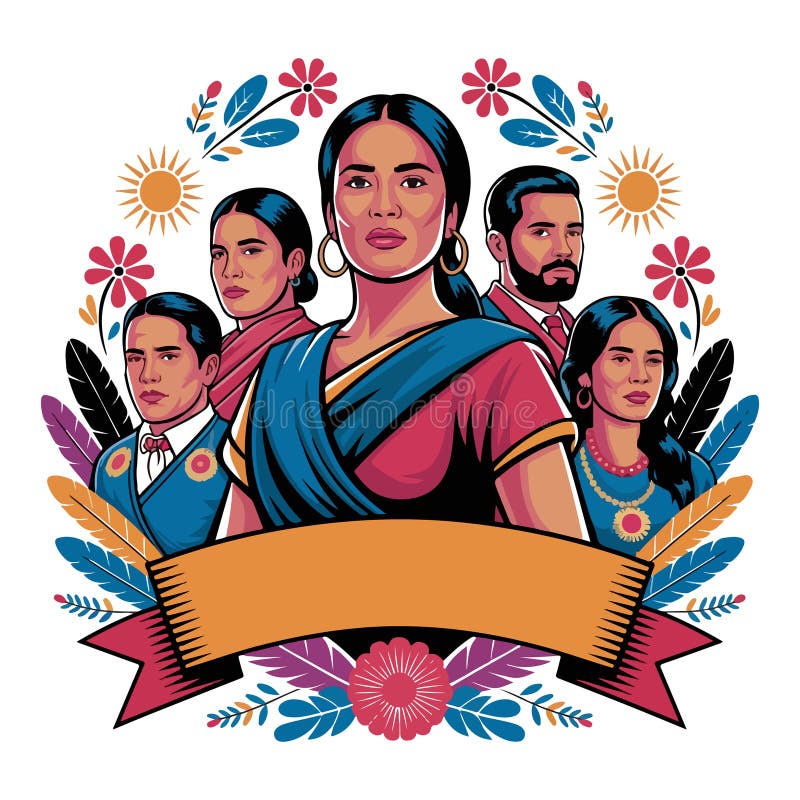 Bold Latin American Cultural Portrait Vector with Historic Figures and ...
