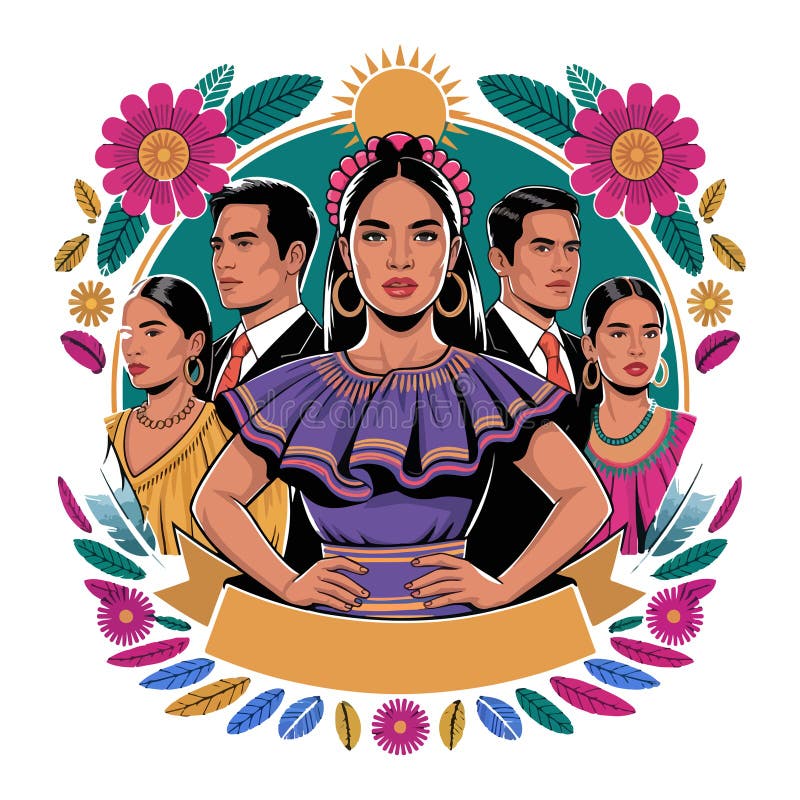 Bold Latin American Cultural Portrait Vector with Historic Figures and ...