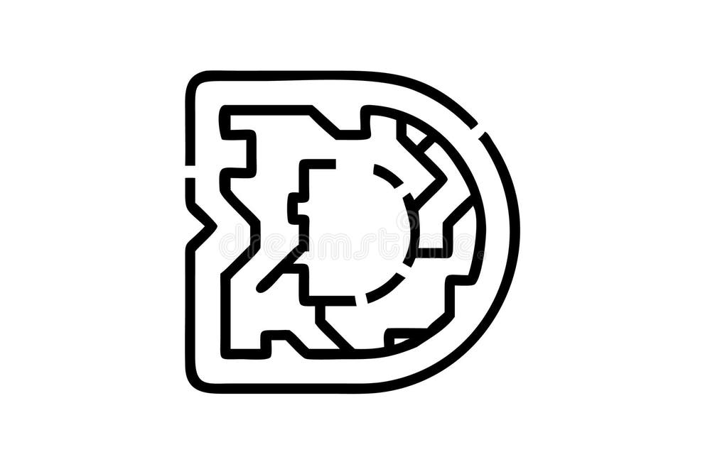 Bold Letter D Sticker Featuring Complex Maze Pattern in Orange and Red ...