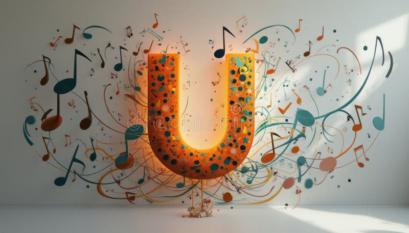 Bold Letter U Surrounded by Vibrant Musical Notes Stock Image - Image ...