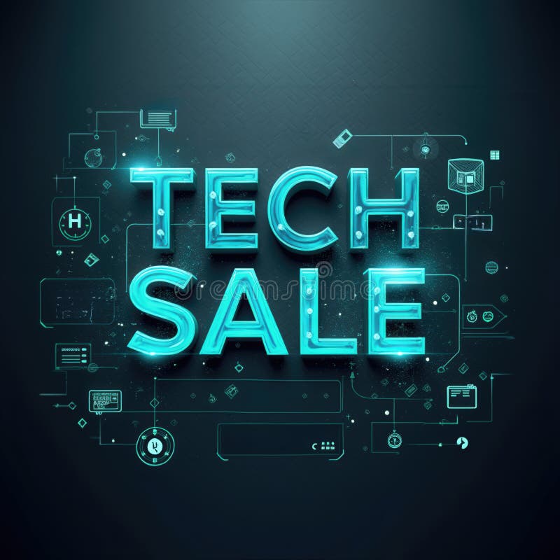 Bold Lettering Announces a Tech Sale, Surrounded by Glowing Icons ...