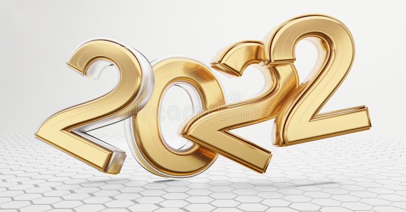 Bold Letters Golden 2022 Symbol Over Hexagonal Abstract Background 3d ...