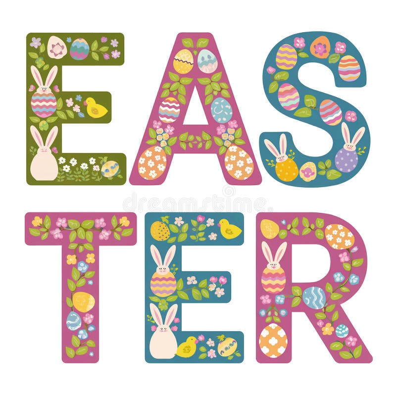 Bold Letters Spell Out EASTER Each Filled with Festive Patterns ...