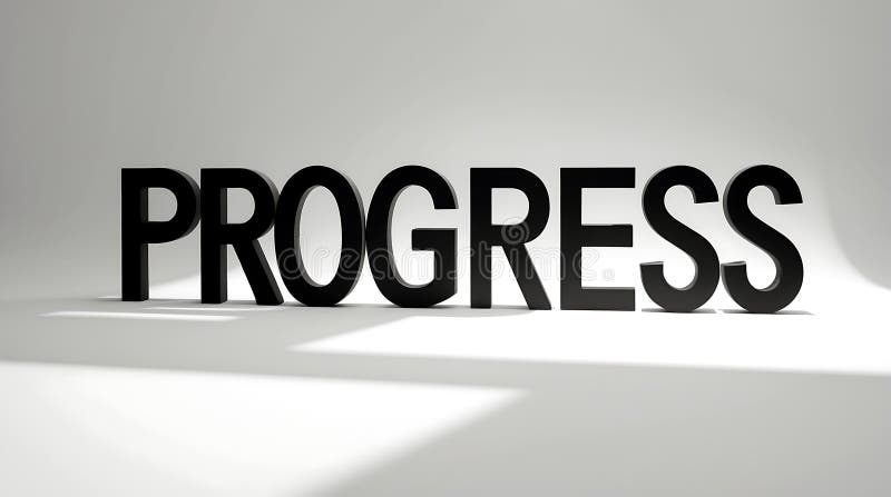 Bold Letters Spelling Progress on a Clean Surface with Soft Shadow ...