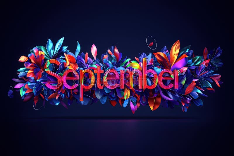 Vibrant September Floral Design with Colorful Leaves and Bold Lettering ...