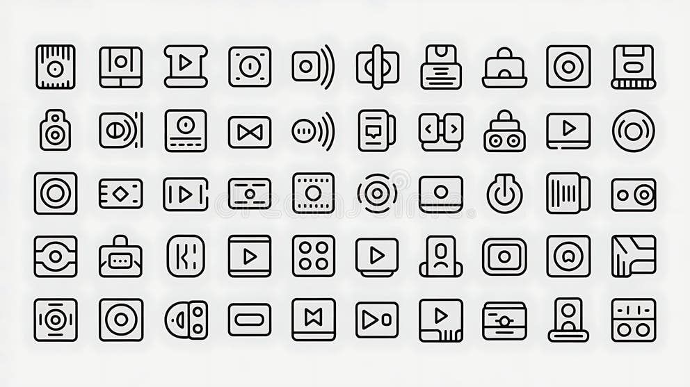 Bold Black Line Art Cinema Icons Bundle Set for General Use Stock ...