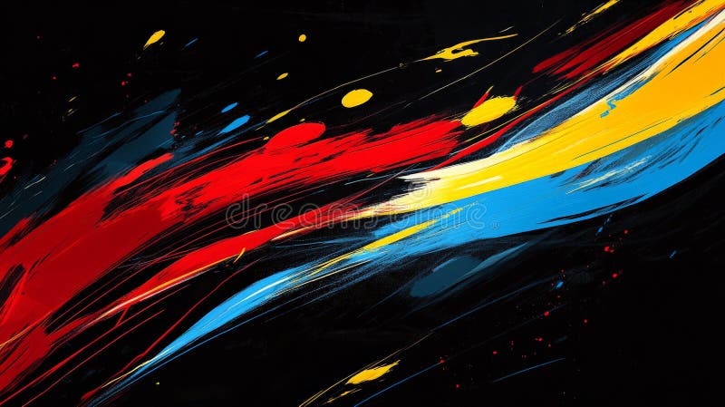 Bold Lines in Bright Red, Blue, and Yellow Sweeping Across a Black ...