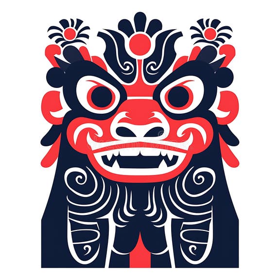 Bold Lion Mask Illustration in Red and Navy Stock Illustration ...
