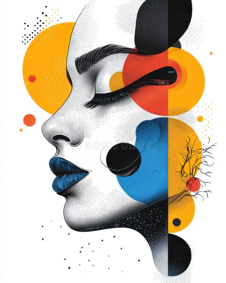 Bold Lips Abstract Face Art Style Modern. Stock Illustration ...