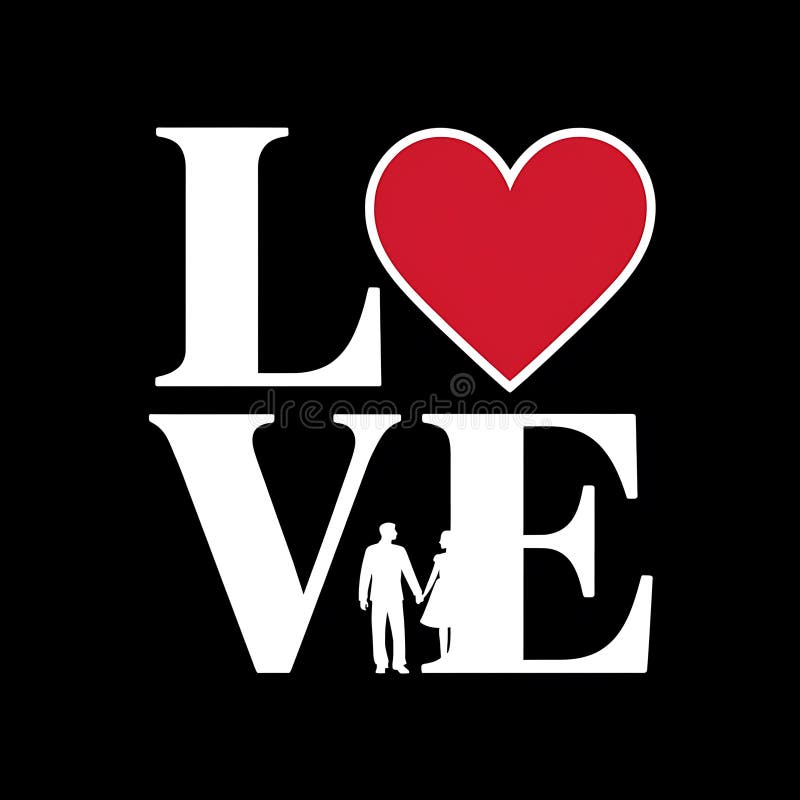 Bold "Love" Typography with Complementary Illustrations on Black ...