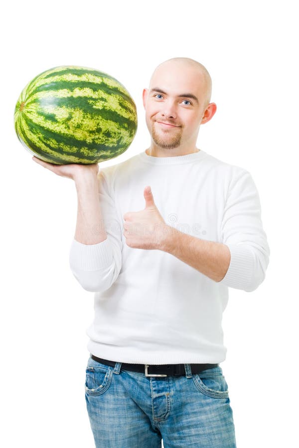 Bold man with watermelon stock image. Image of assured - 11139673