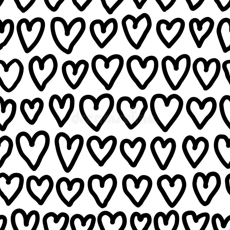 Solid Seamless Pattern of Bold Line Hearts Doodles. Line Hand Drawn ...