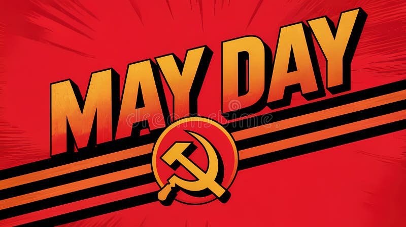 A Bold May Day Design with Hammer and Sickle Symbol and Dynamic Radial ...