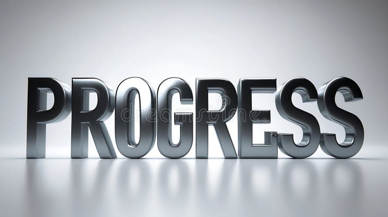Bold Metallic Lettering Spelling Out Progress with a Reflective Surface ...