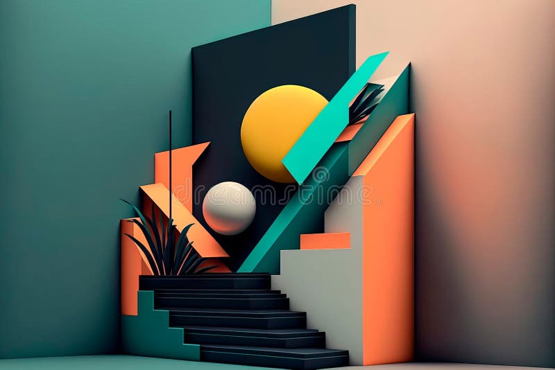 Bold Minimalism with Large Geometric Shapes Generative AI Stock ...