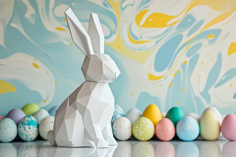 A Bold, Modern Easter Bunny with Sleek Geometric Shapes, Standing in ...