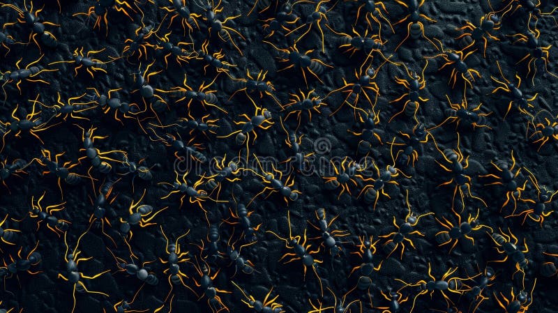 A Bold and Modern Pattern of Ants Marching in Rows on a Dark Background ...