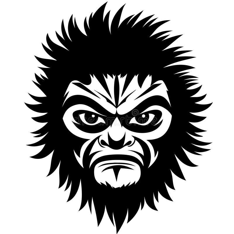 Bold Monkey Face Illustration with Intense Expression for Tattoos and ...