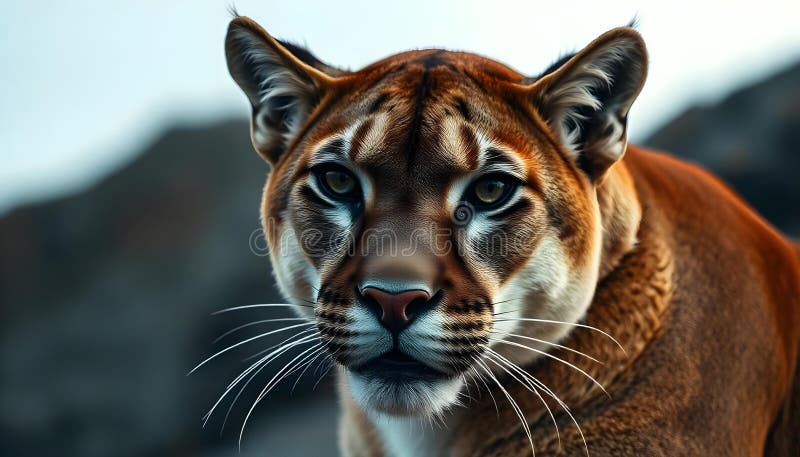 Bold Mountain Lion with Sleek Fur and Sharp Eyes in an Intimate ...