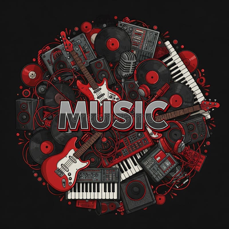 Bold Music Instruments Collage in Circular Arrangement Stock ...