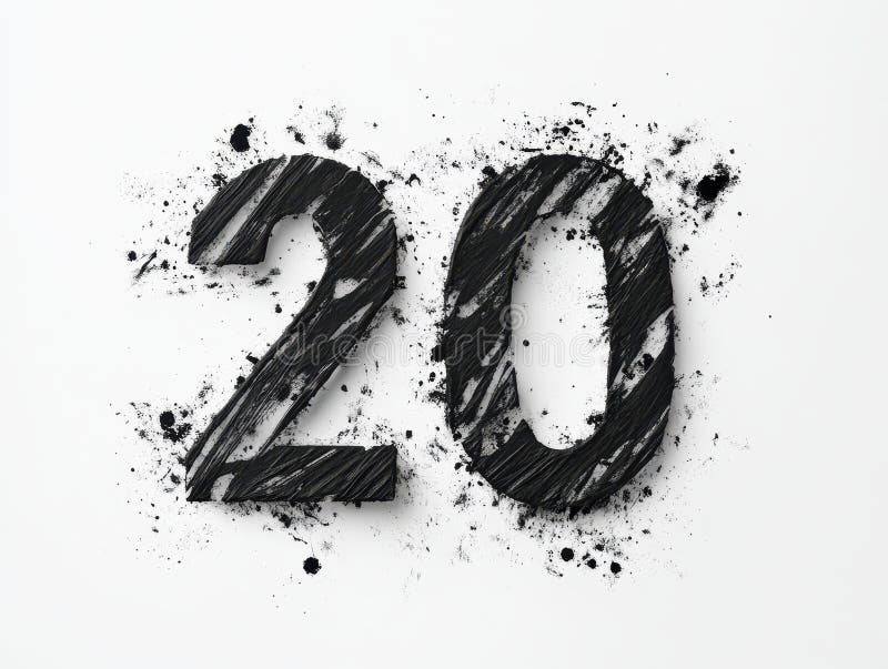 Bold Number 20 with Black Brush Strokes and Dust Stock Illustration ...