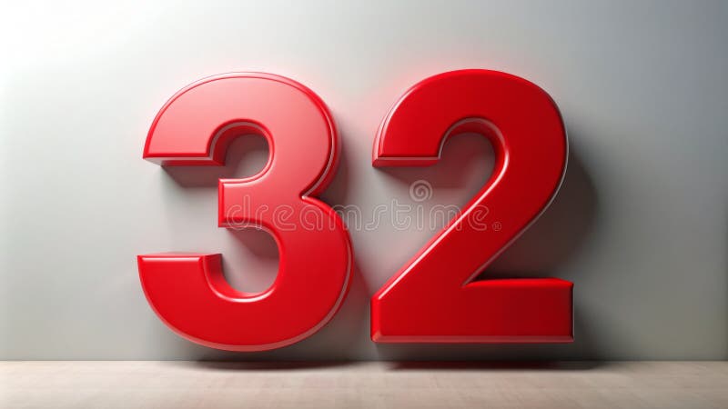 Bold Number 32 Design Modern Red Icon on a Clean White Background with ...