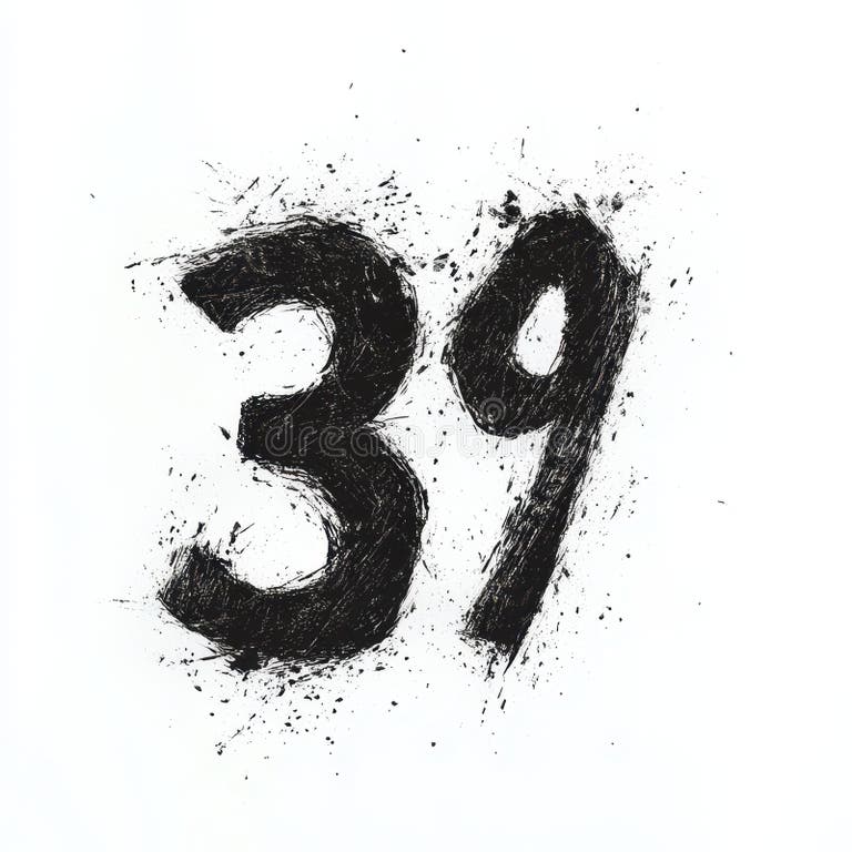 Bold Number 39 Drawn with Black Ink and Smudged Effect Stock ...