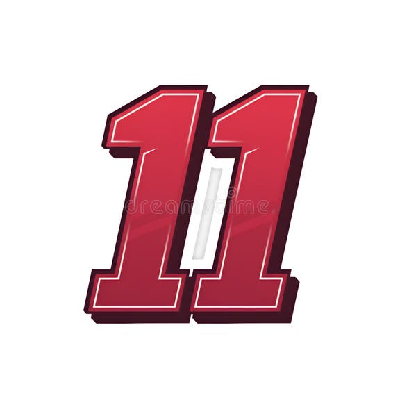 A Bold Red Number Eleven with a White Outline on a White Background in ...