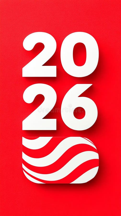 Bold 2026 Numbers on Vibrant Red Background with White Waves Design ...