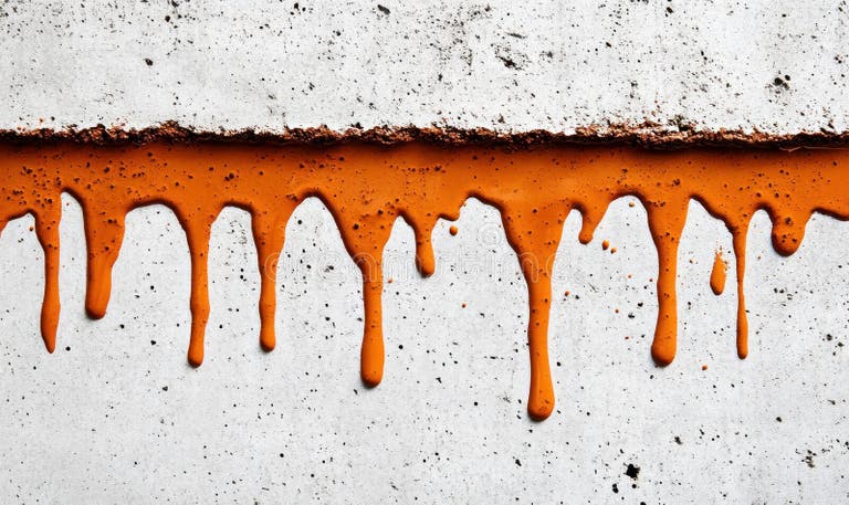 Bold Orange Paint Creates Striking Drips Down a Textured White Wall ...