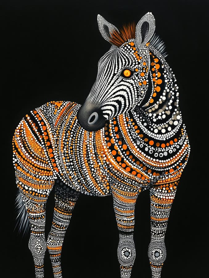 Bold Orange and White Dot-style Zebra Against a Solid Black Backdrop ...