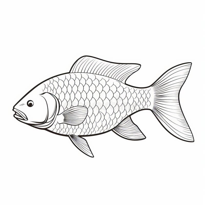 Bold Outline Black and White Common Carp Drawing Stock Illustration ...