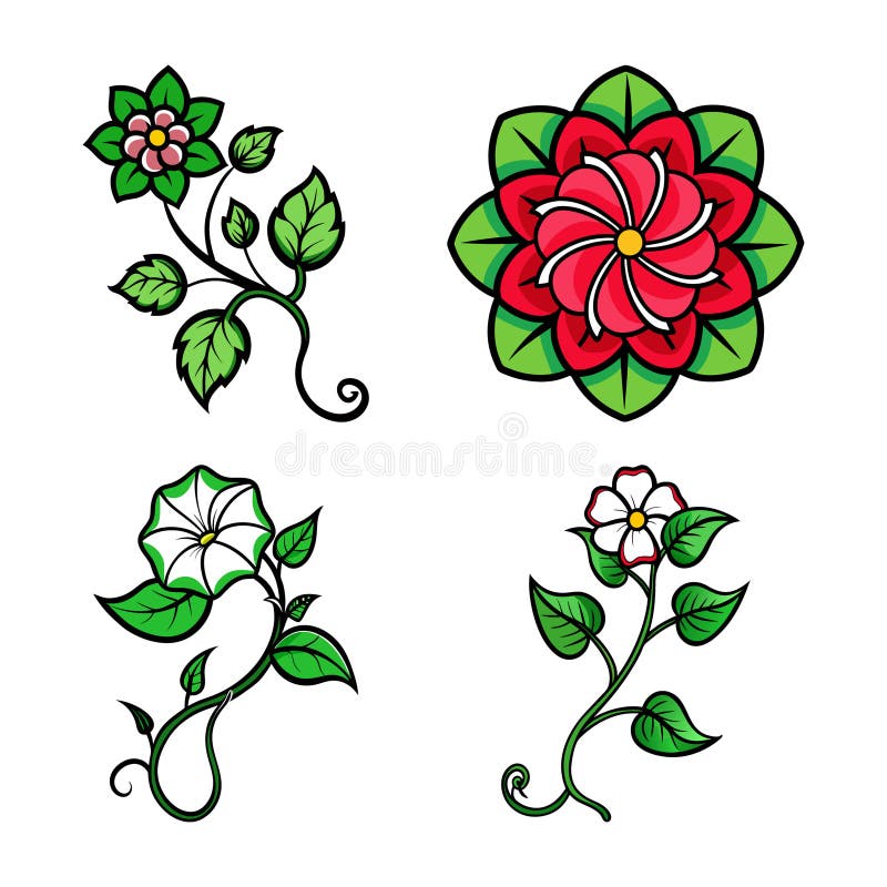 Vine Flower Bold Outline Design Stock Vector - Illustration of pattern ...