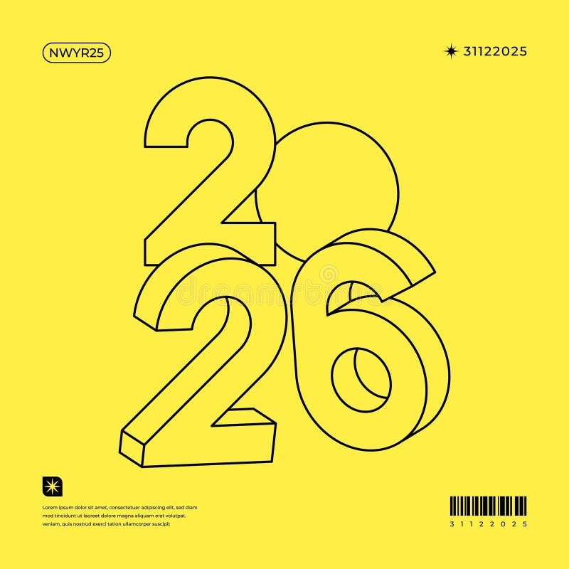 Bold Outline Numbers 26 on Yellow Background with Text and Barcode ...