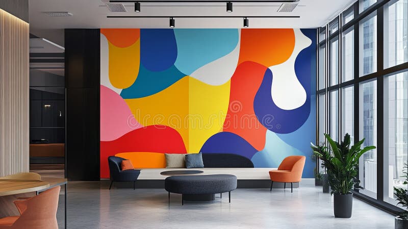 A Bold, Oversized Wall Mural of Abstract Shapes in a Modern Office ...