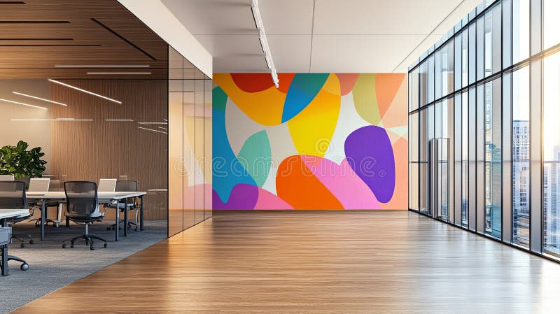 A Bold, Oversized Wall Mural of Abstract Shapes in a Modern Office ...