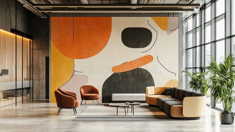 A Bold, Oversized Wall Mural of Abstract Shapes in a Modern Office ...