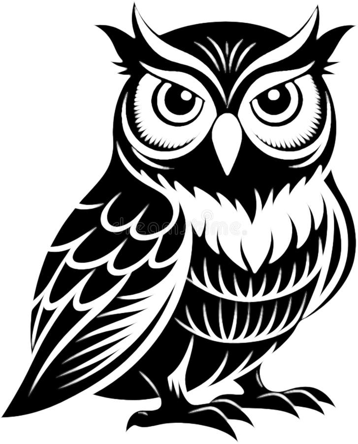 Bold Owl Stencil with Wide, Sharp Eyes. Stock Image - Illustration of ...