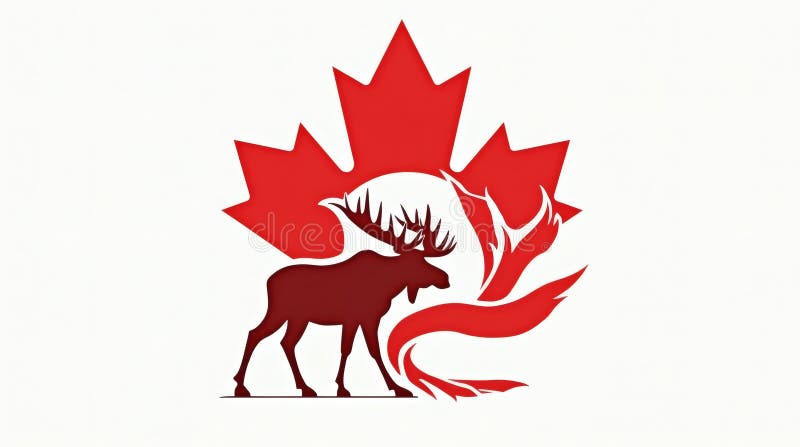 Canadian Emblem Featuring Moose and Abstract Flames, Minimalist Canada ...