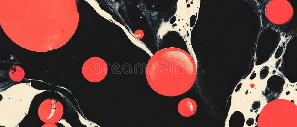 Bold Patterns of Blotted Ink with Bright Red Shapes on a Contrasting ...