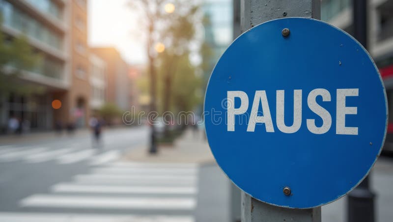 Bold PAUSE Sign Near Crosswalk in Urban Area Stock Illustration ...