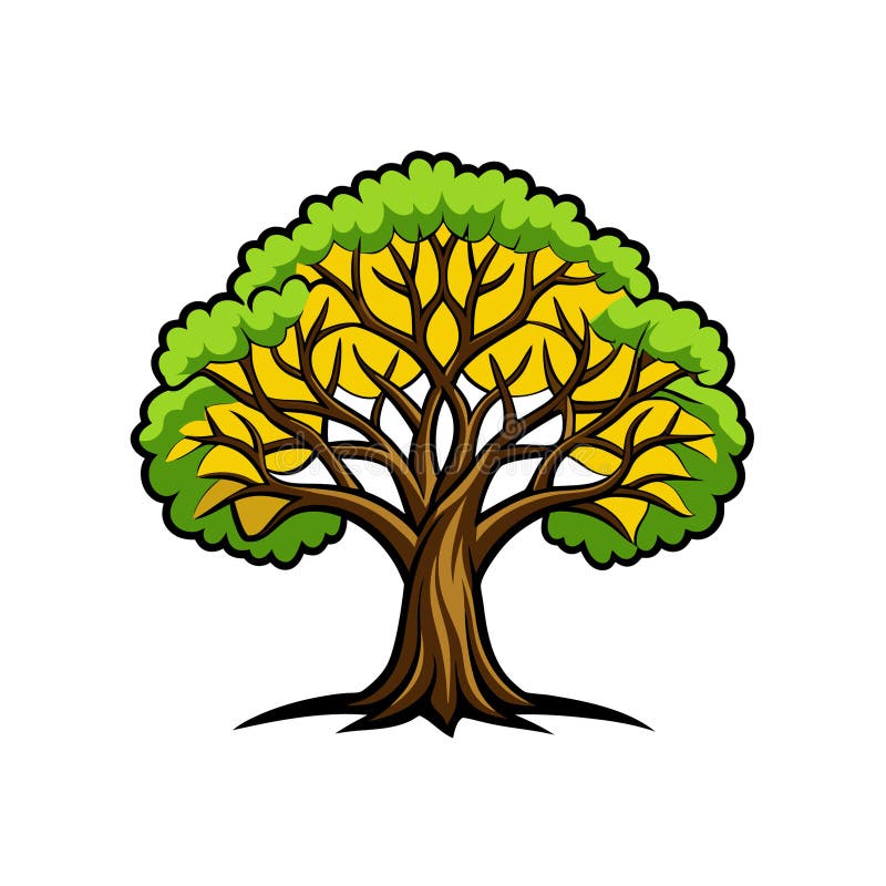 Bold Pecan Tree Illustration with Clear Outline Stock Illustration ...