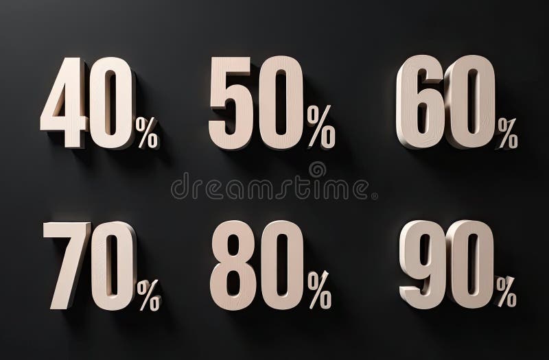 Bold Percentage Signs on a Dark Background Highlight Values from 40 To ...