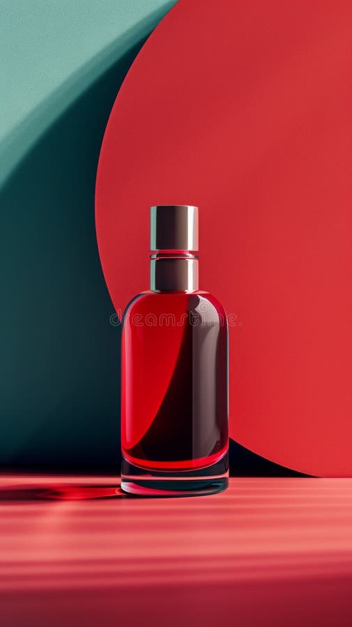 Bold Perfume Flacon with Red Geometric Backdrop Stock Photo - Image of ...