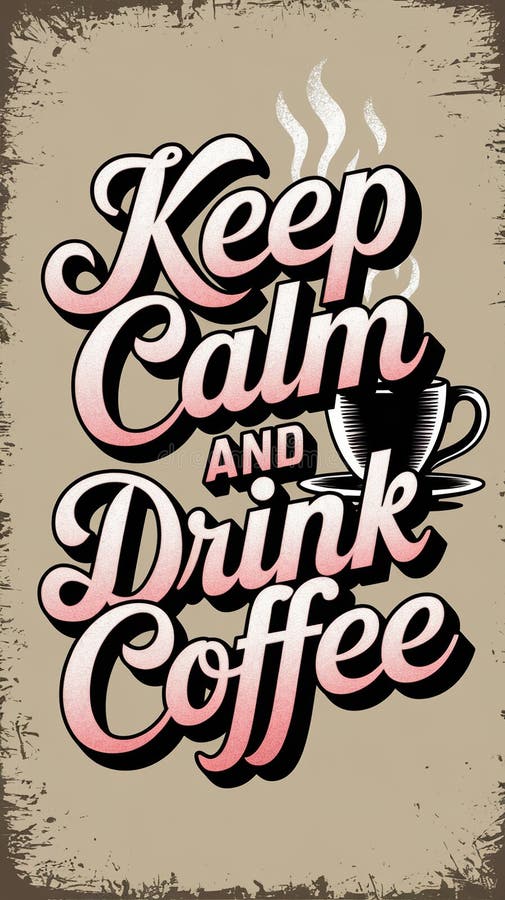Bold Pink and Black Script Reads "Keep Calm and Drink Coffee" on Beige ...