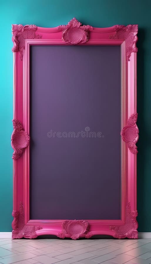 Bold Pink Ornate Frame Against Purple Background in Modern Interior ...