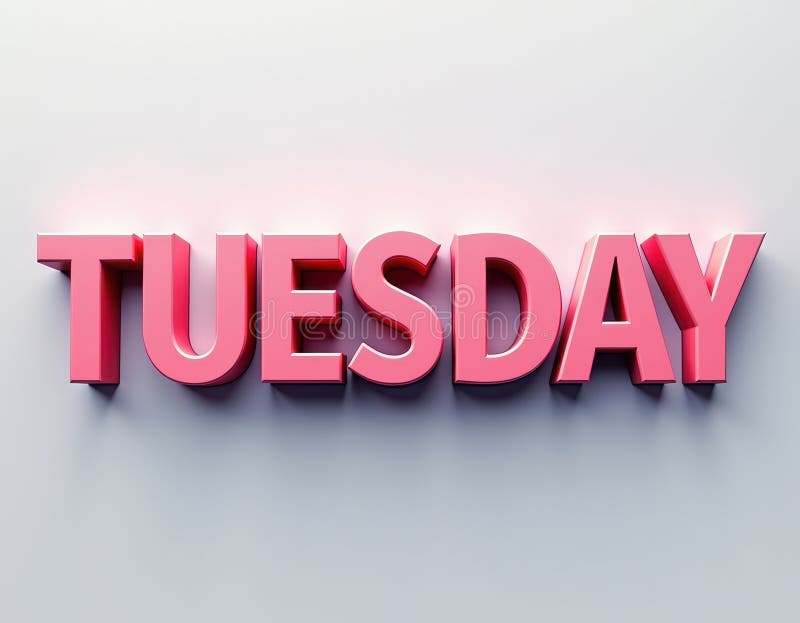 Bold Pink Text Reading Tuesday Against a Light Background. Stock ...